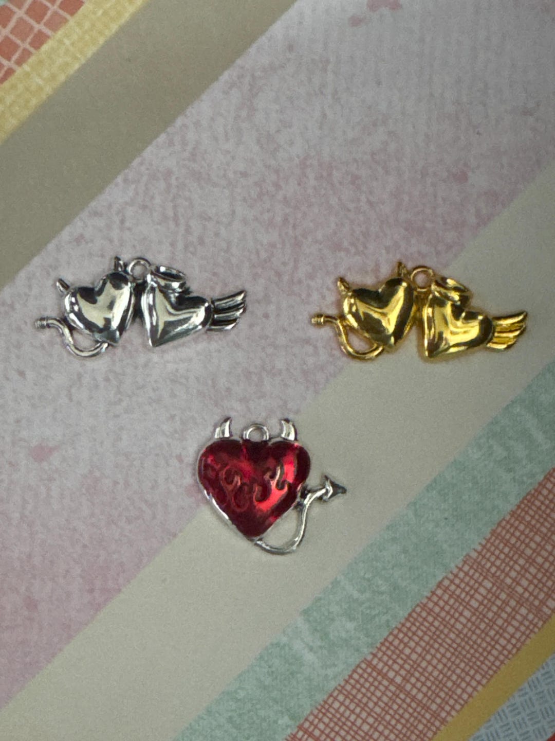 Gothic Charm, Red Devil Heart Charm, Punk Charm, Red Heart, Silver ...