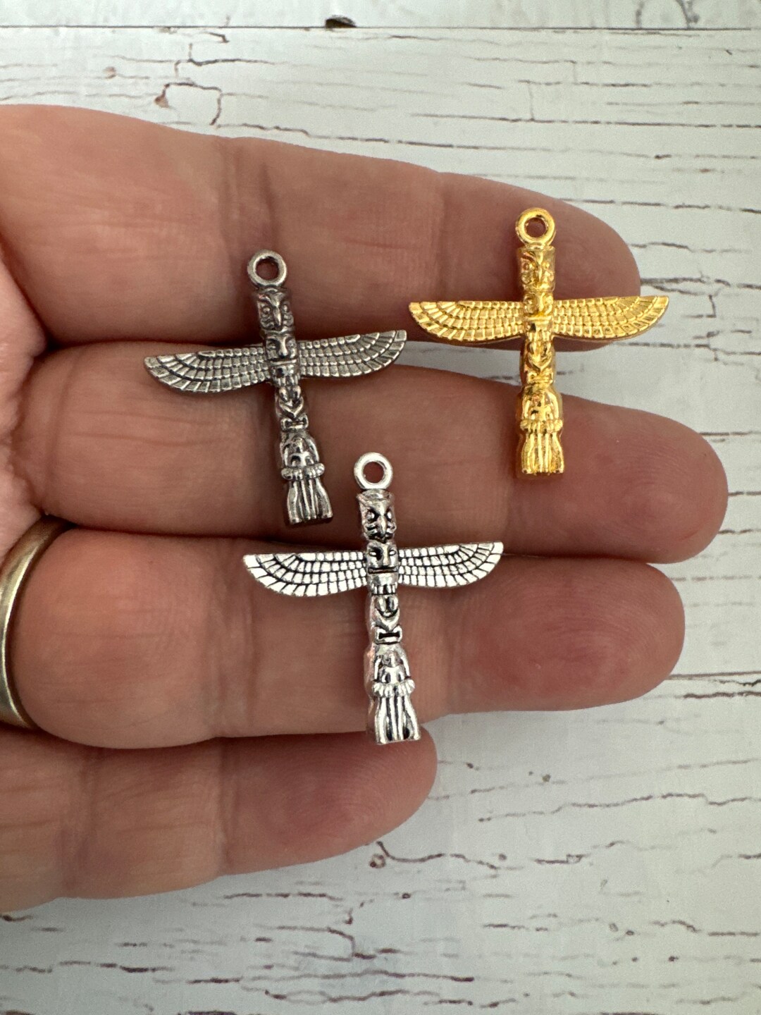 Gold Totem Pole, Mayan Stone Charms, Silver Totem Pole Charm, 3D Totem ...