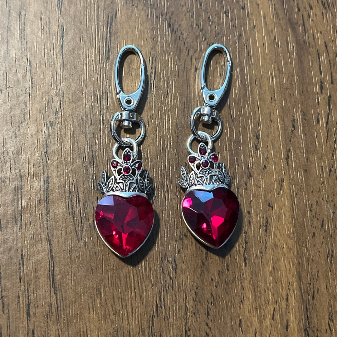 Red Rhinestone Heart Pendant Zipper Pull, Rhinestone Zipper Pull, Red ...