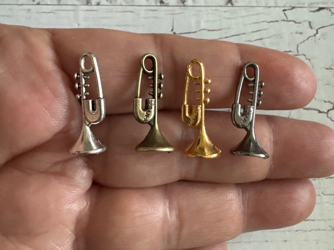 Gun Metal Saxophone Trumpet, Antique Silver Trumpet, Instrument Charms ...