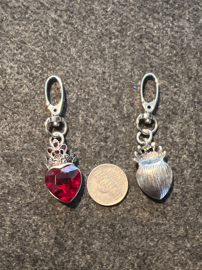 Red Rhinestone Heart Pendant Zipper Pull, Rhinestone Zipper Pull, Red ...
