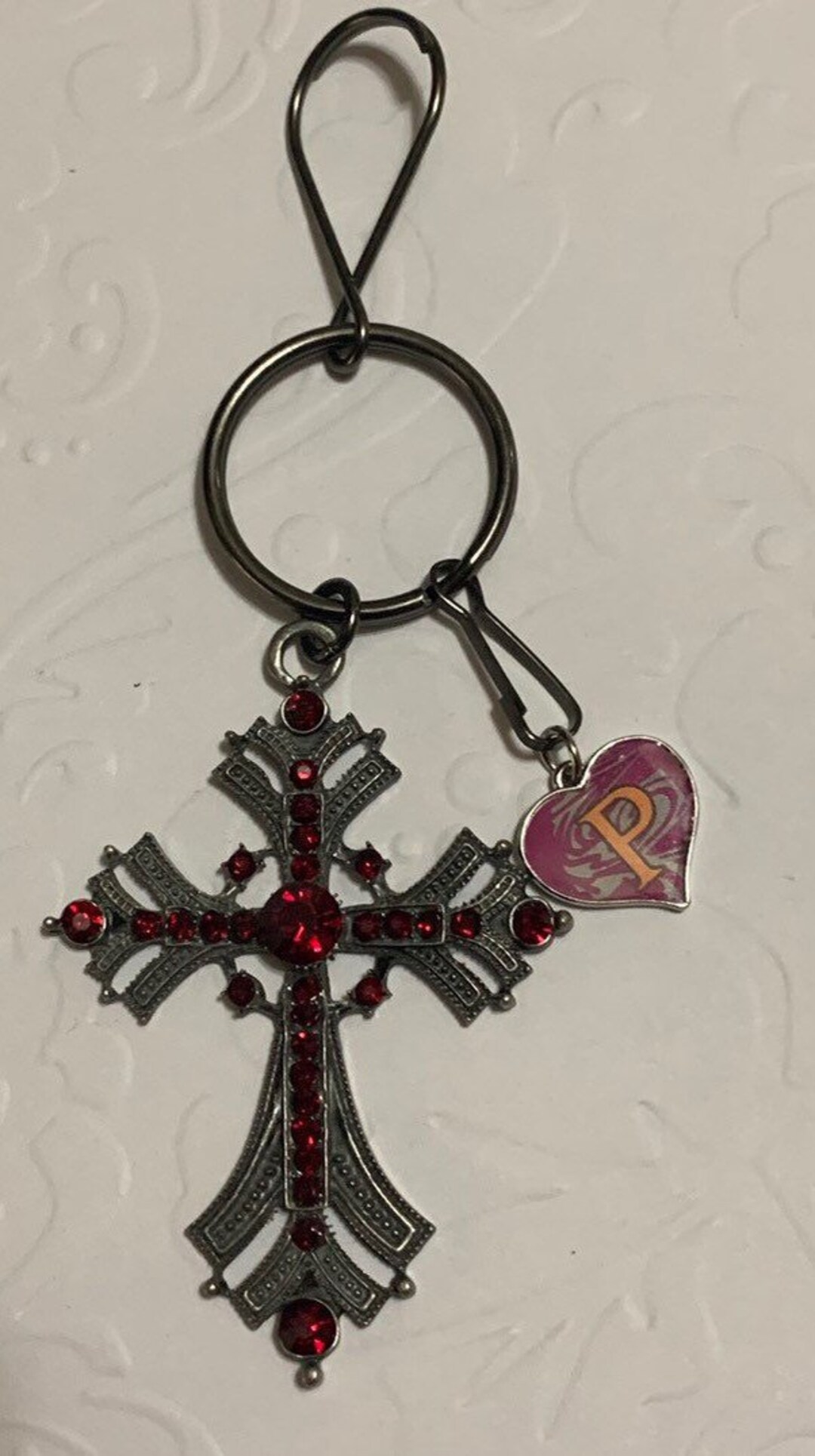 Red Crystal Keychain, Cross Keychain, Ornate Keychain, Religious ...