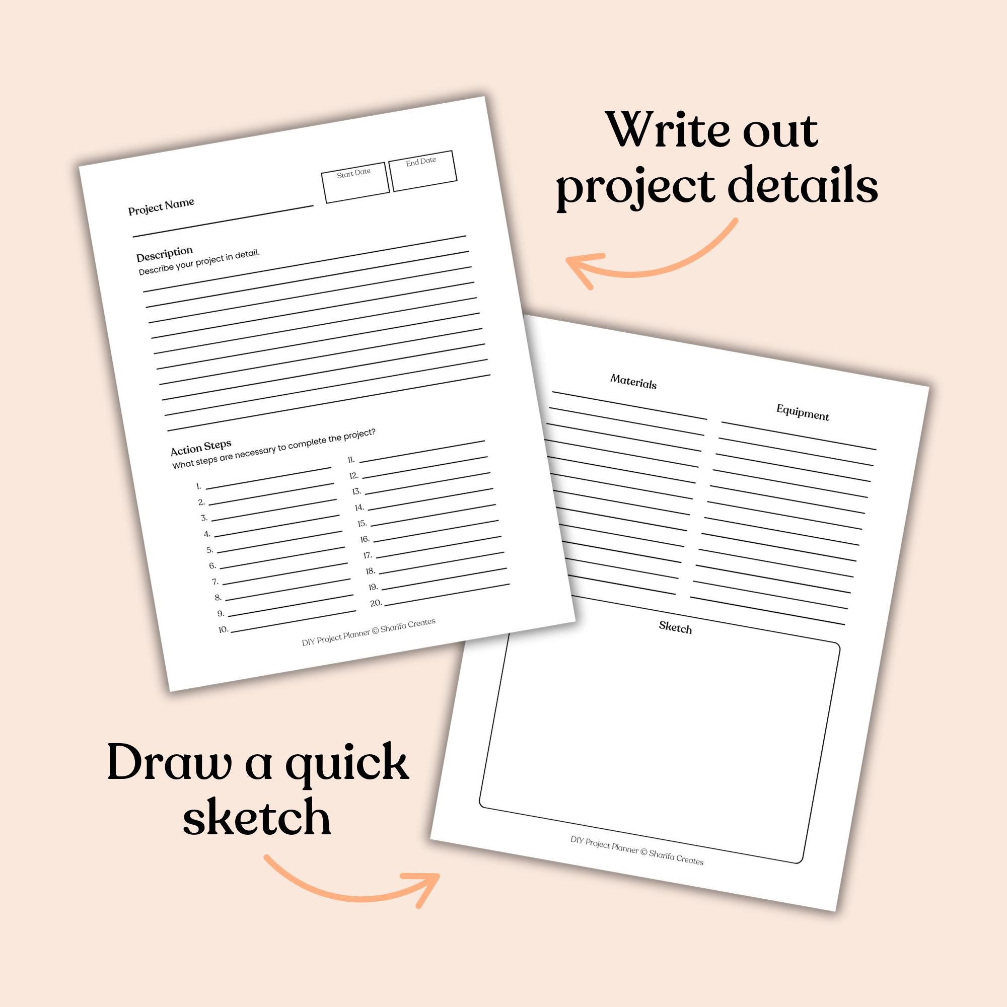 Printable DIY Project Planner: Craft, Sewing & Art Projects (PDF ...