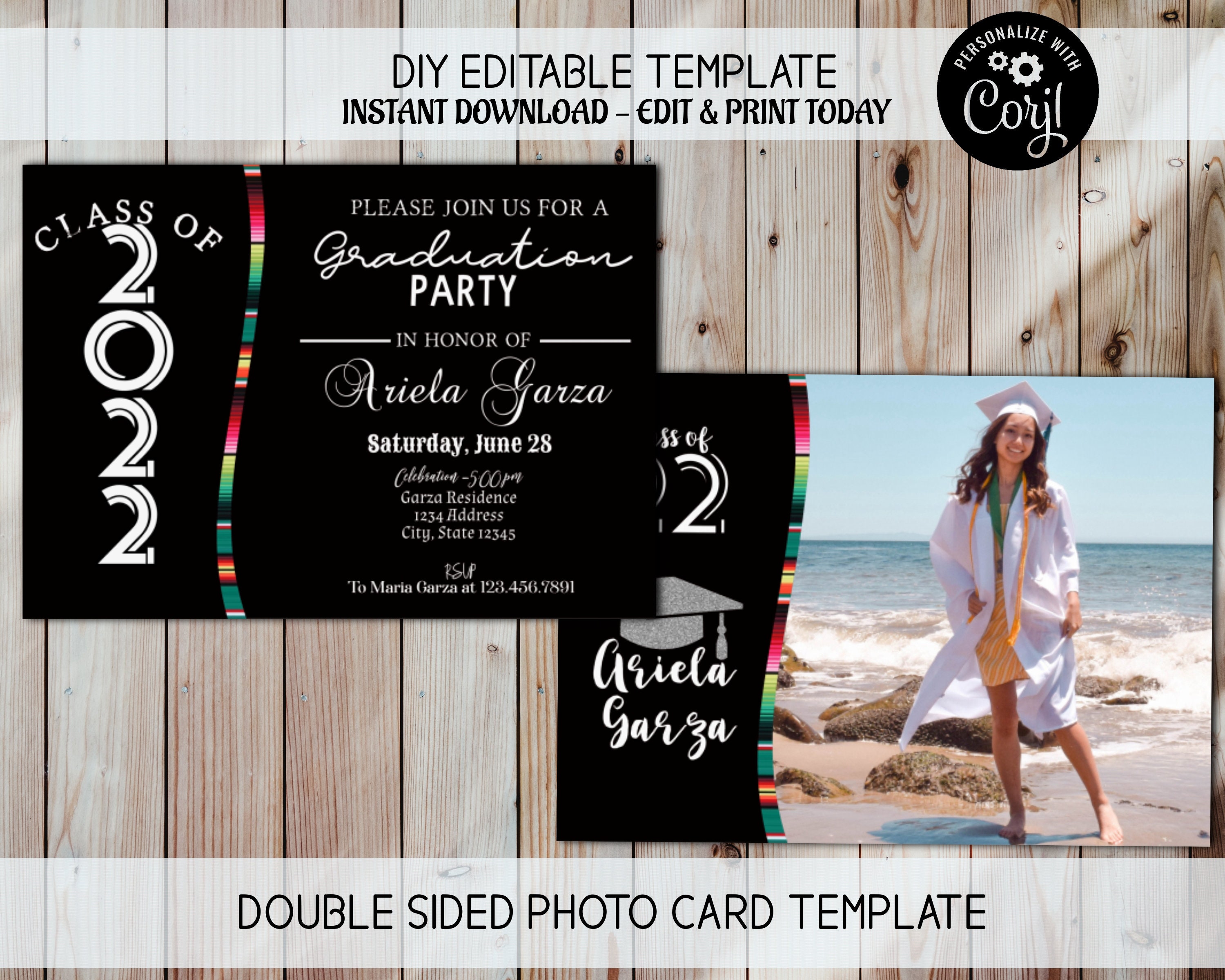 Graduation Invitation, Editable Invitation, Grad Fiesta Party ...