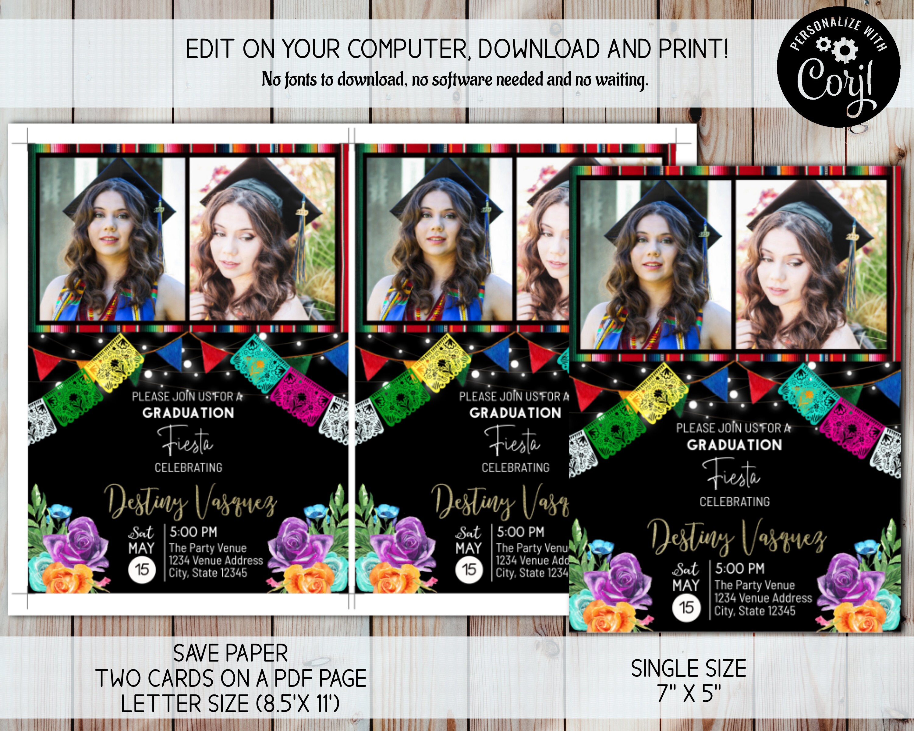 EDITABLE Fiesta Graduation Party Invitations With Photo, Mexican ...