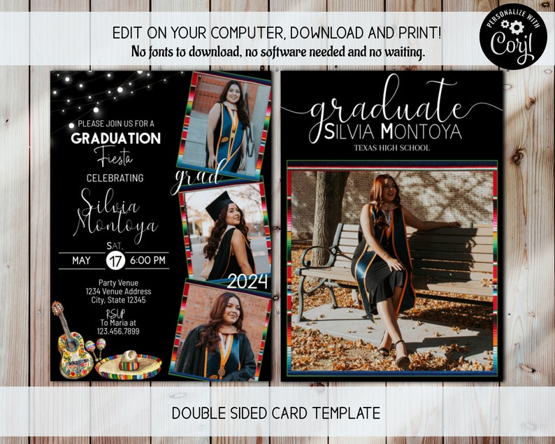 EDITABLE Fiesta Graduation Party Invitations With Photo, Mexican ...