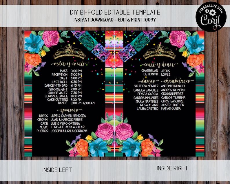 Mis Quince Bi-fold Program, Mexican Fiesta Theme Quinceañera Program ...