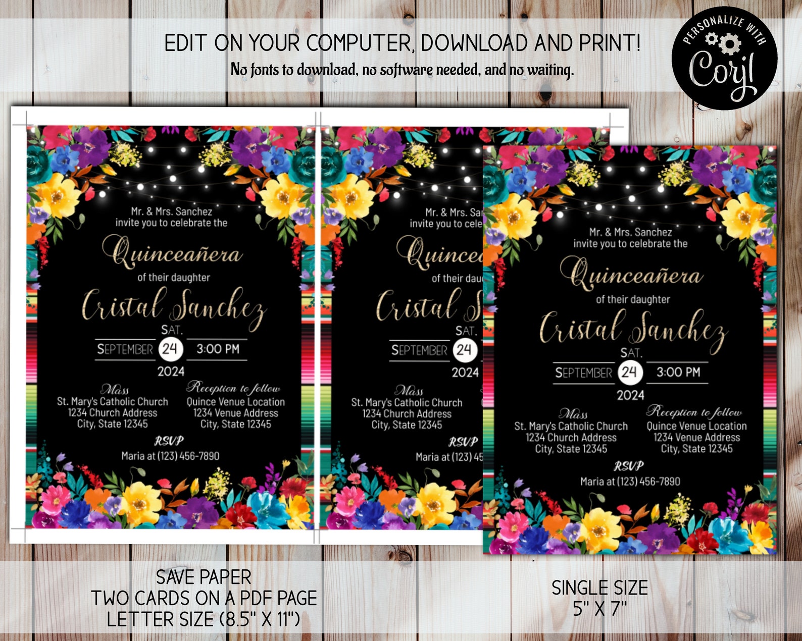 Quinceañera Invitation, Mis Quince, Fiesta Theme, 15th Birthday ...