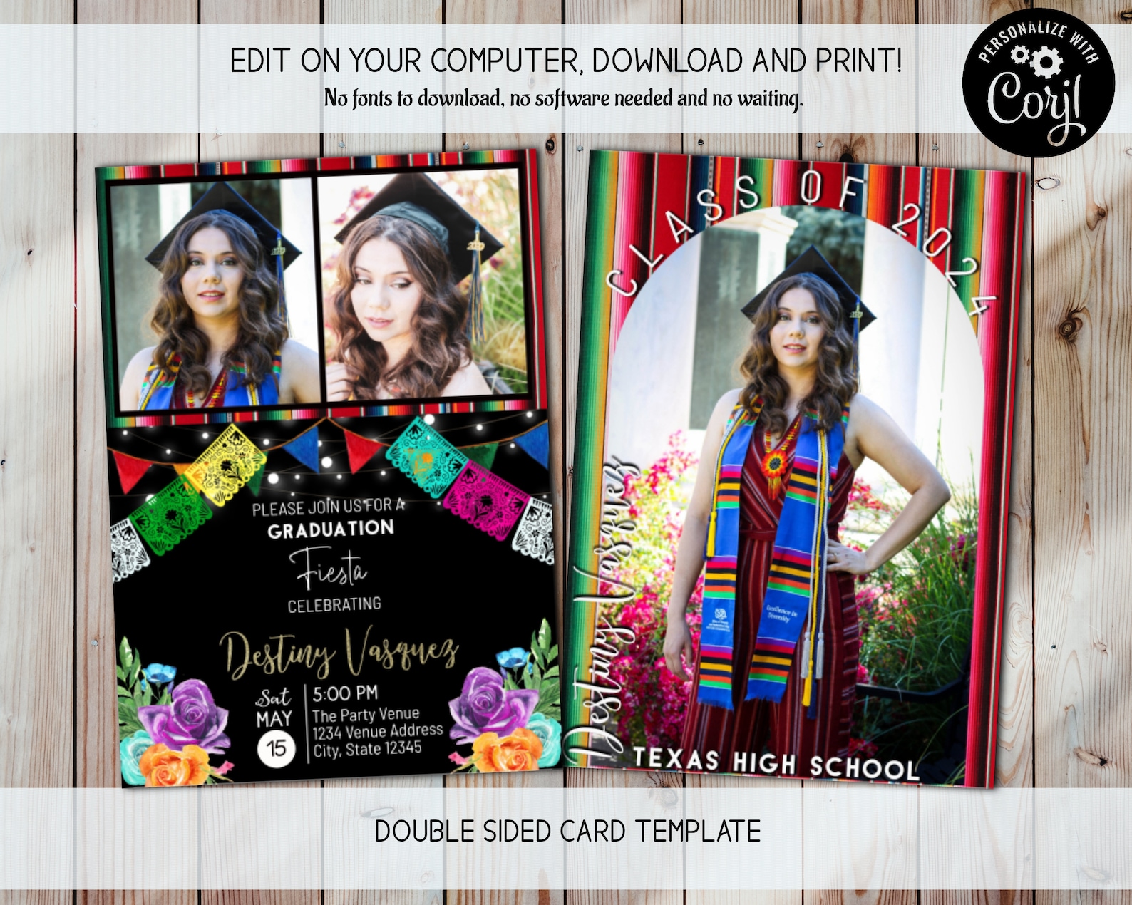 EDITABLE Fiesta Graduation Party Invitations With Photo, Mexican ...