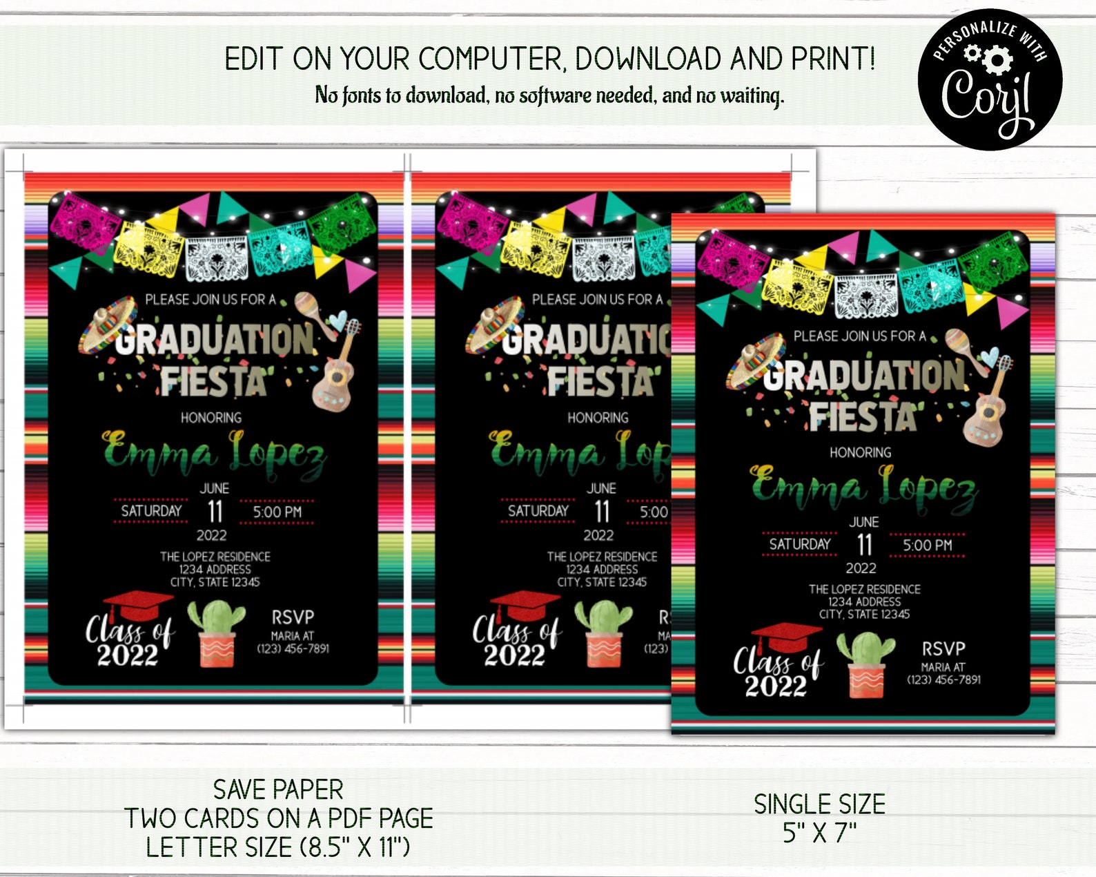 Fiesta Graduation Invitation Editable Fiesta Invite Grad - Etsy