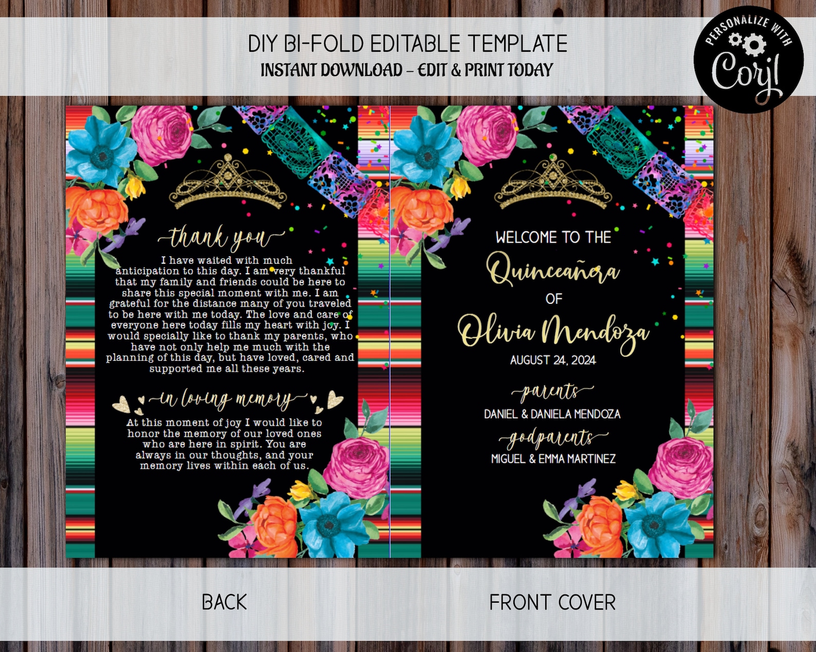 Mis Quince Bi-fold Program, Mexican Fiesta Theme Quinceañera Program ...