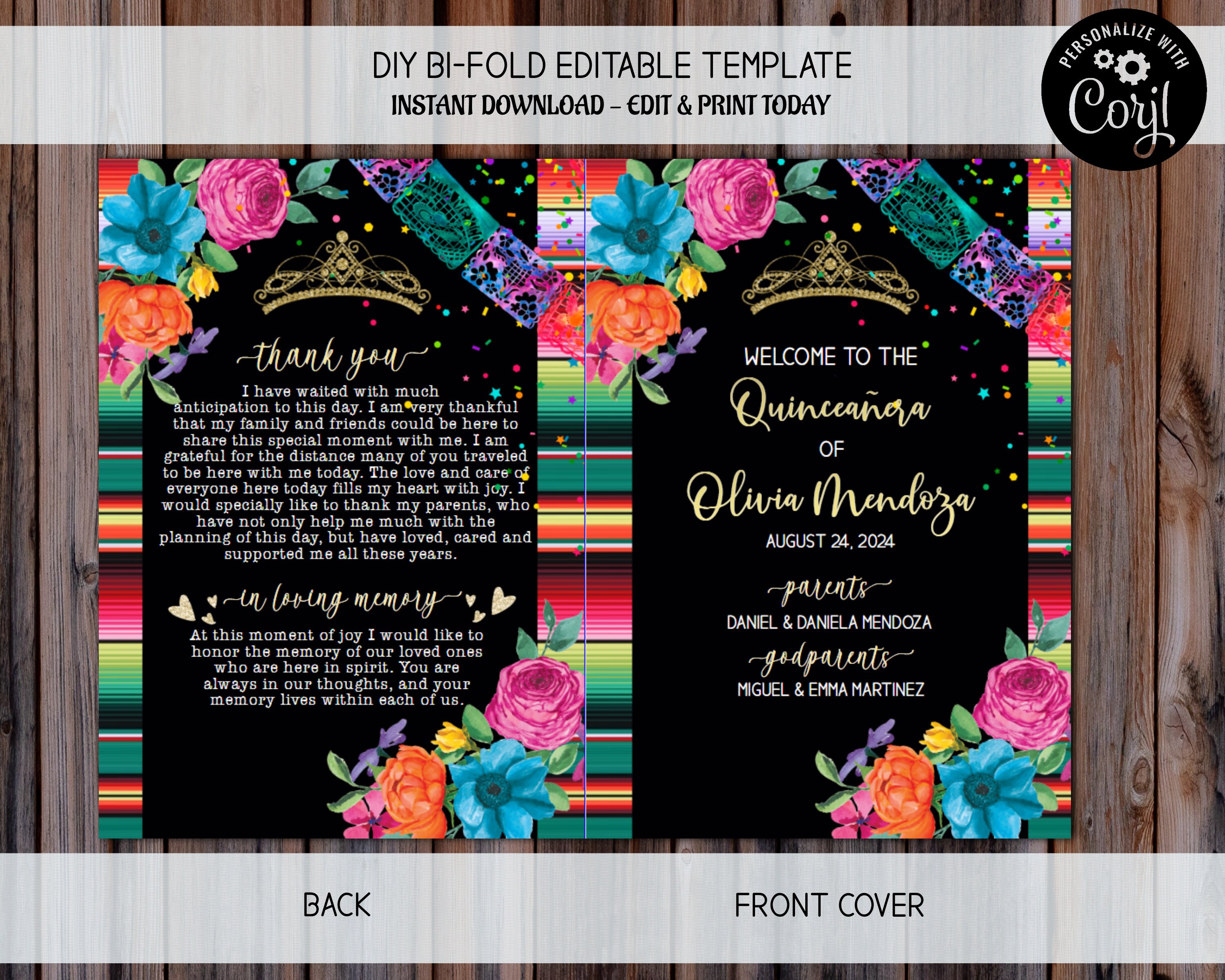 Mis Quince Bi-fold Program, Mexican Fiesta Theme Quinceañera Program ...
