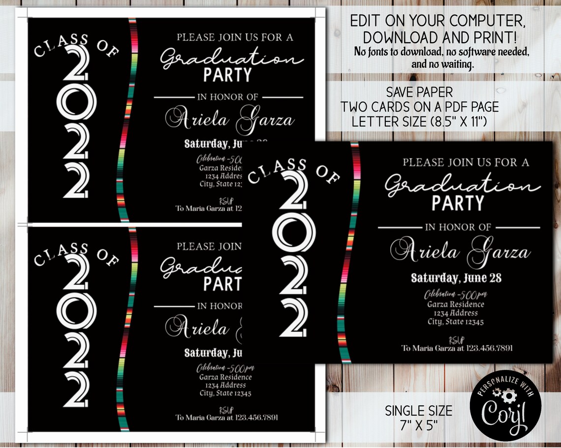 Graduation Invitation, Editable Invitation, Grad Fiesta Party ...