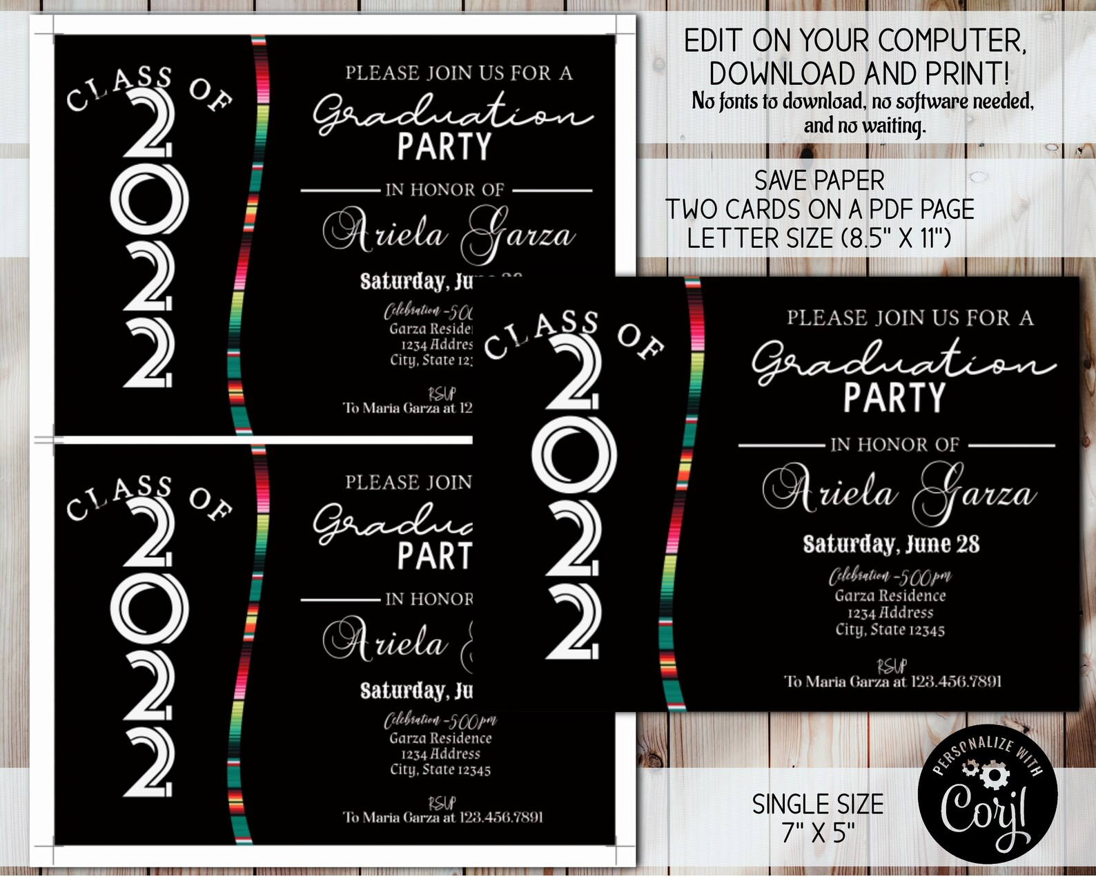 Graduation Invitation, Editable Invitation, Grad Fiesta Party ...