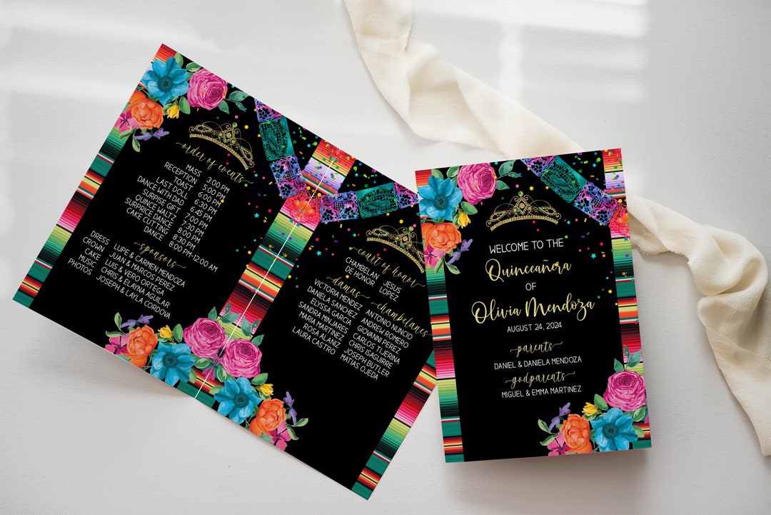 Mis Quince Bi-fold Program, Mexican Fiesta Theme Quinceañera Program ...