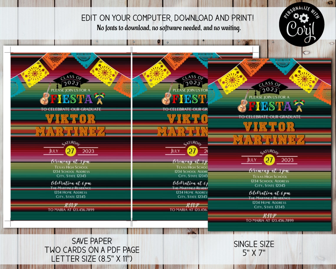 Fiesta Graduation Invitation Editable Fiesta Invite Grad - Etsy