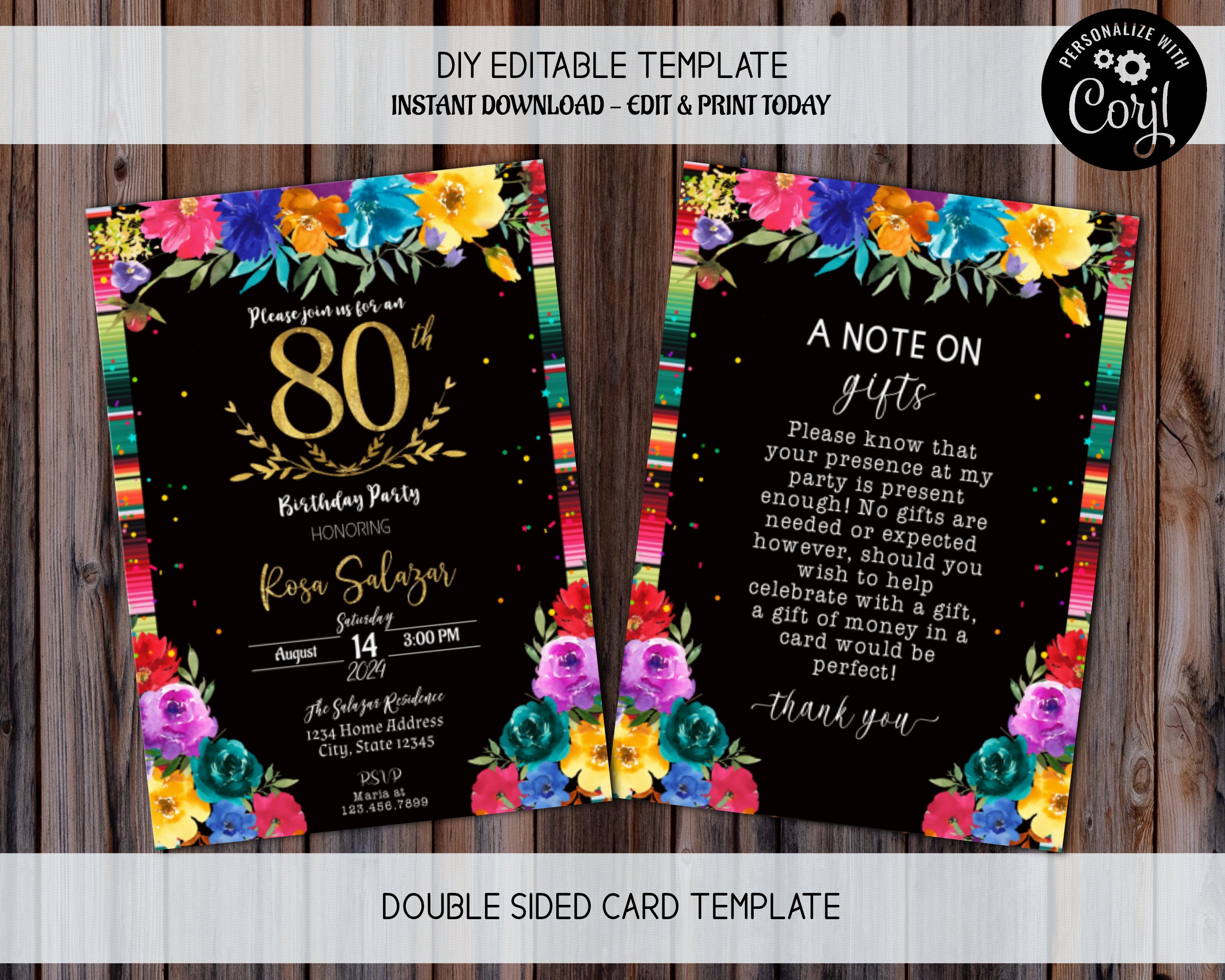 80th Birthday Invitation, Eighty Birthday, Digital 80th Birthday ...