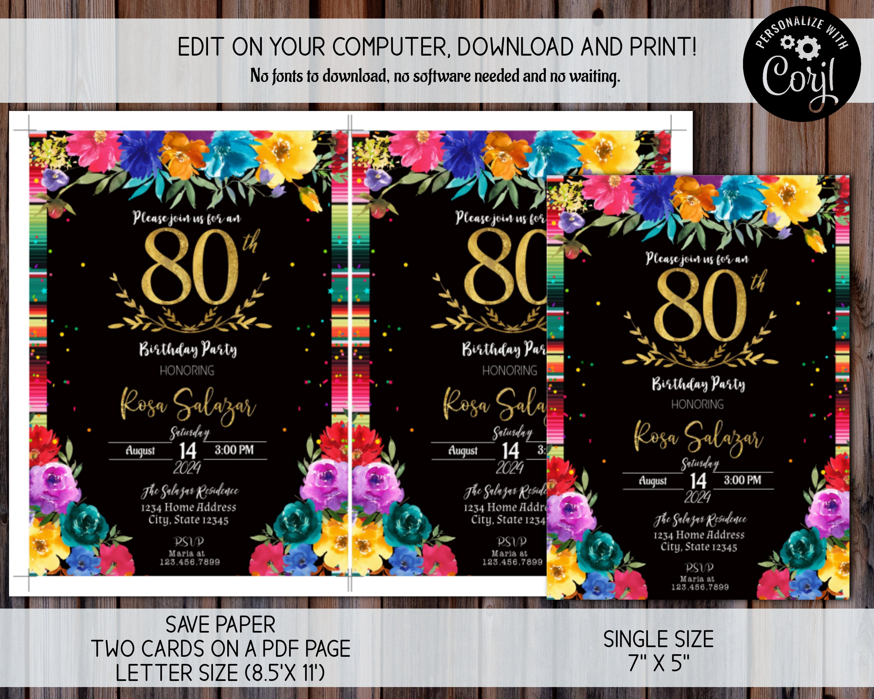 80th Birthday Invitation, Eighty Birthday, Digital 80th Birthday ...