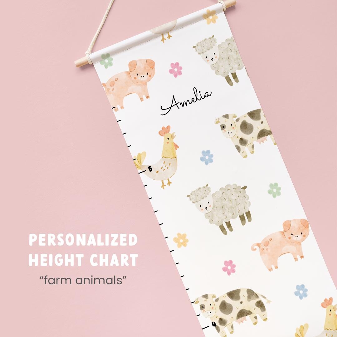 Farm Animals Height Chart – Personalized Name – Growth Chart for Kids ...