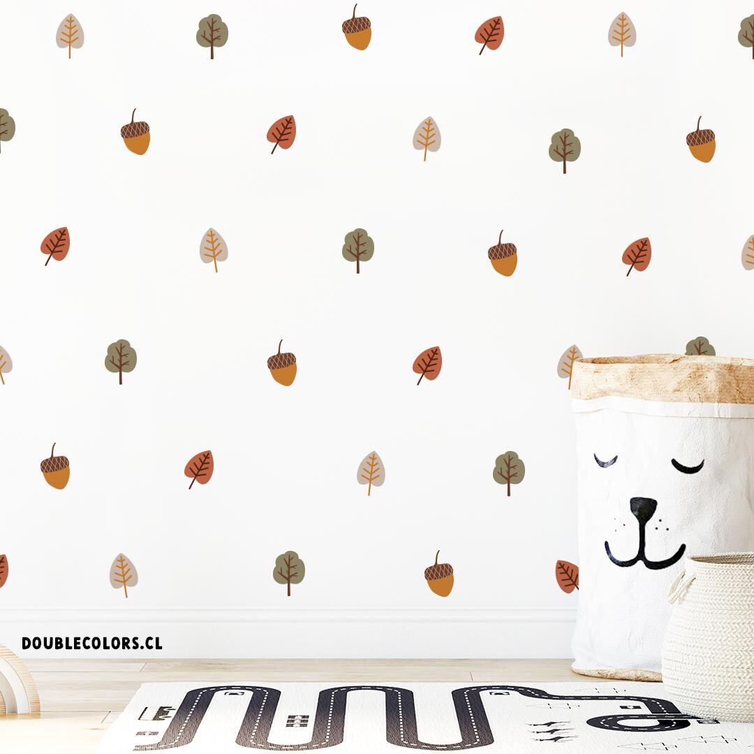 Woodland Wall Decal Set – 130 Leaves, Acorns & Trees – Autumn-themed ...
