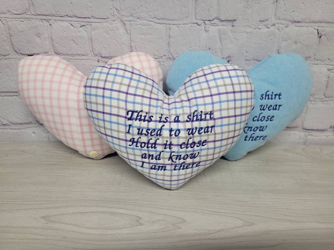 Small Heart Shaped Memory Pillows Made From a Loved Ones Clothing Who ...