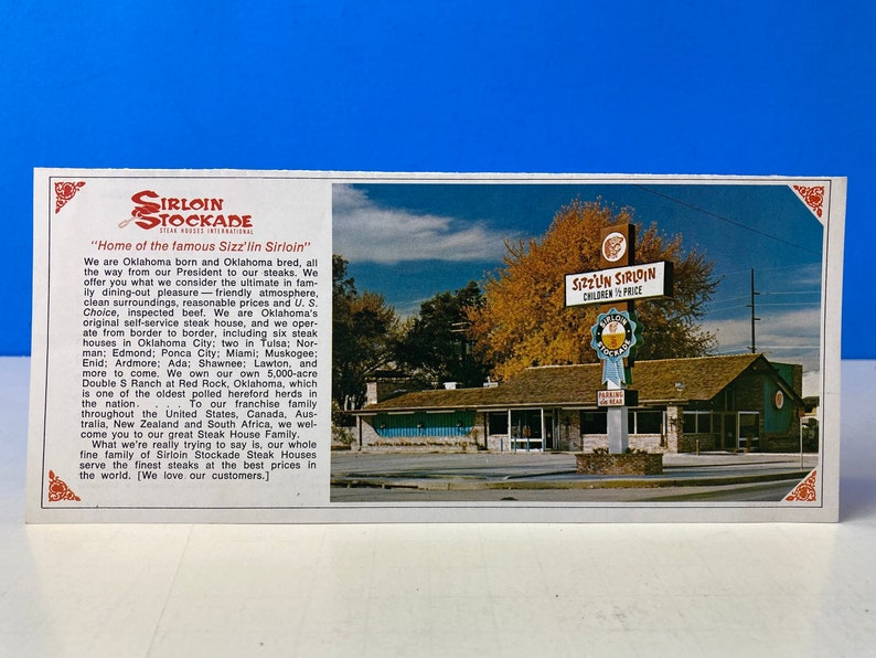 Sirloin Stockade Restaurant Menu - Etsy