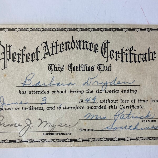 Perfect Attendance Certificates - Etsy