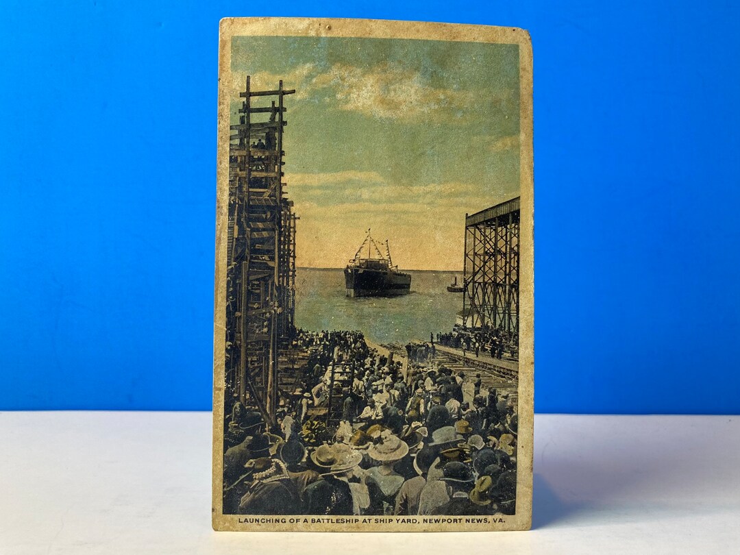 Launching of A Battleship Linen Postcard - Etsy
