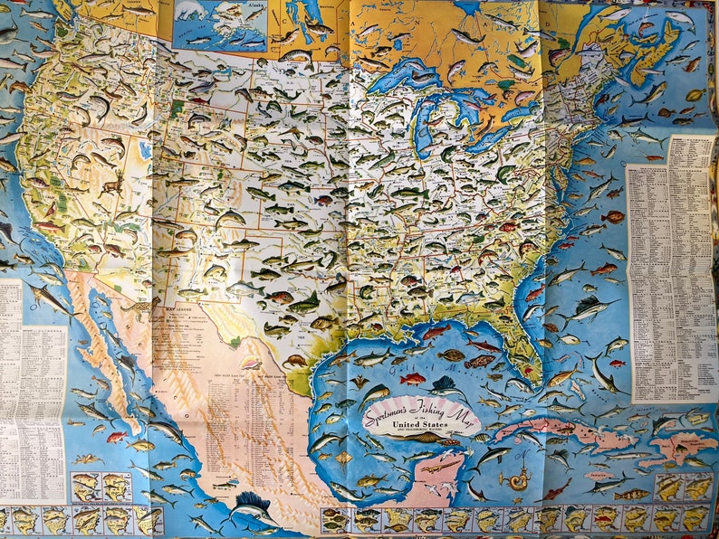 Sportsmen's Fishing Map of the United States Ira Moss - Etsy