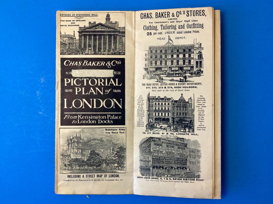 1908 Chas Baker & Co Pictorial Plan of London FOR RESTORATION - Etsy