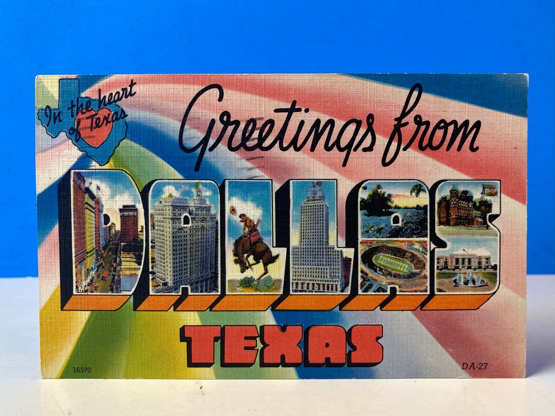 Dallas Large Letter Linen Postcard - Etsy