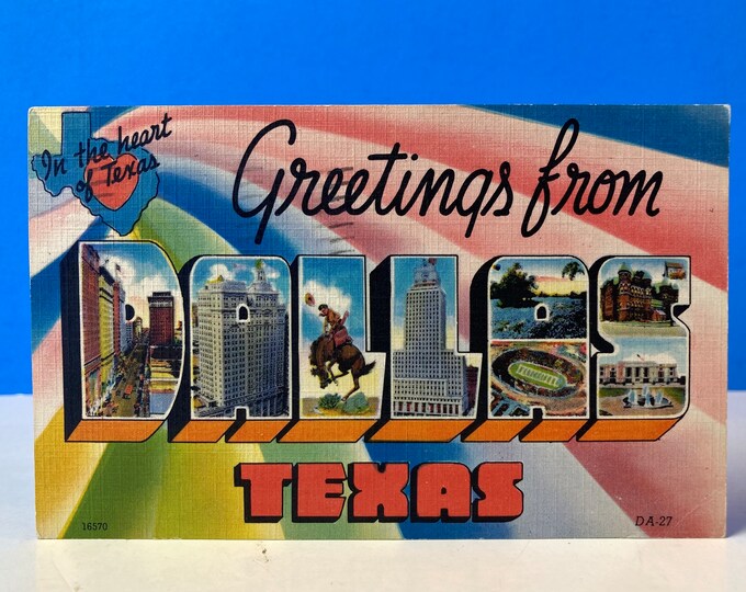 Dallas Large Letter Linen Postcard - Etsy