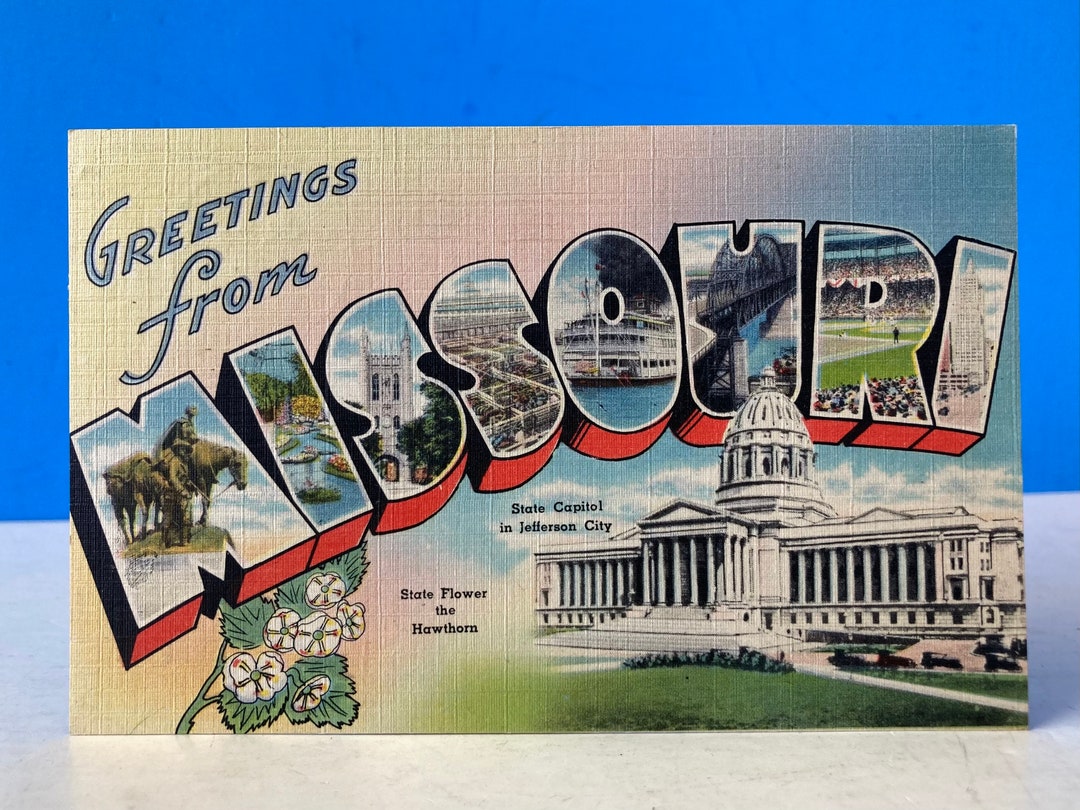 Missouri Large Letter Linen Postcard - Etsy