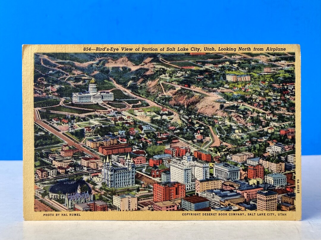 Bird's Eye View SLC Linen Postcard - Etsy