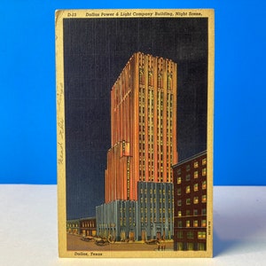 Dallas Power & Light Company Building Night Linen Postcard - Etsy