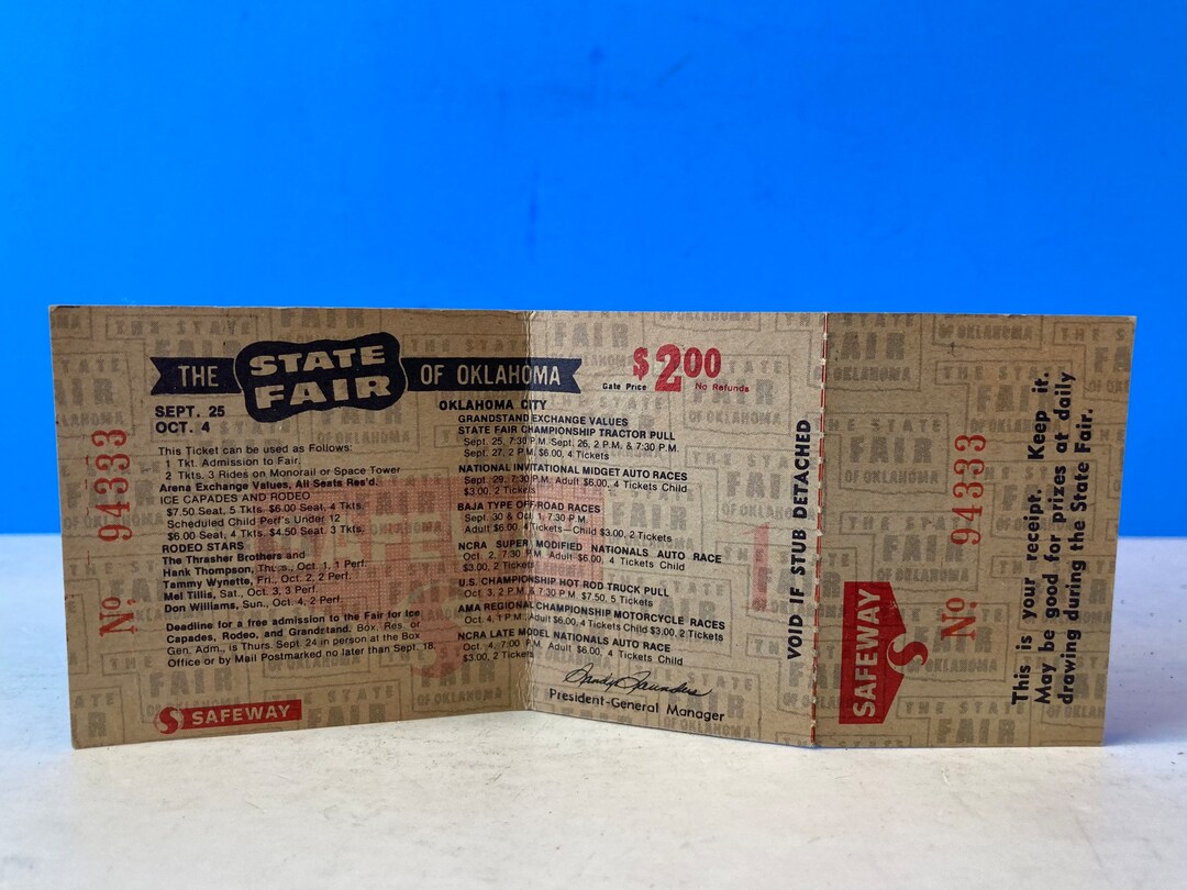 Oklahoma State Fair Ticket Stub - Etsy