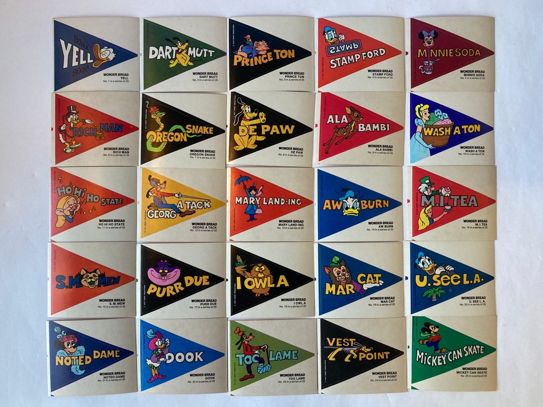 Full Set of 25 Wonder Bread / Disney Pennant Stickers - Etsy