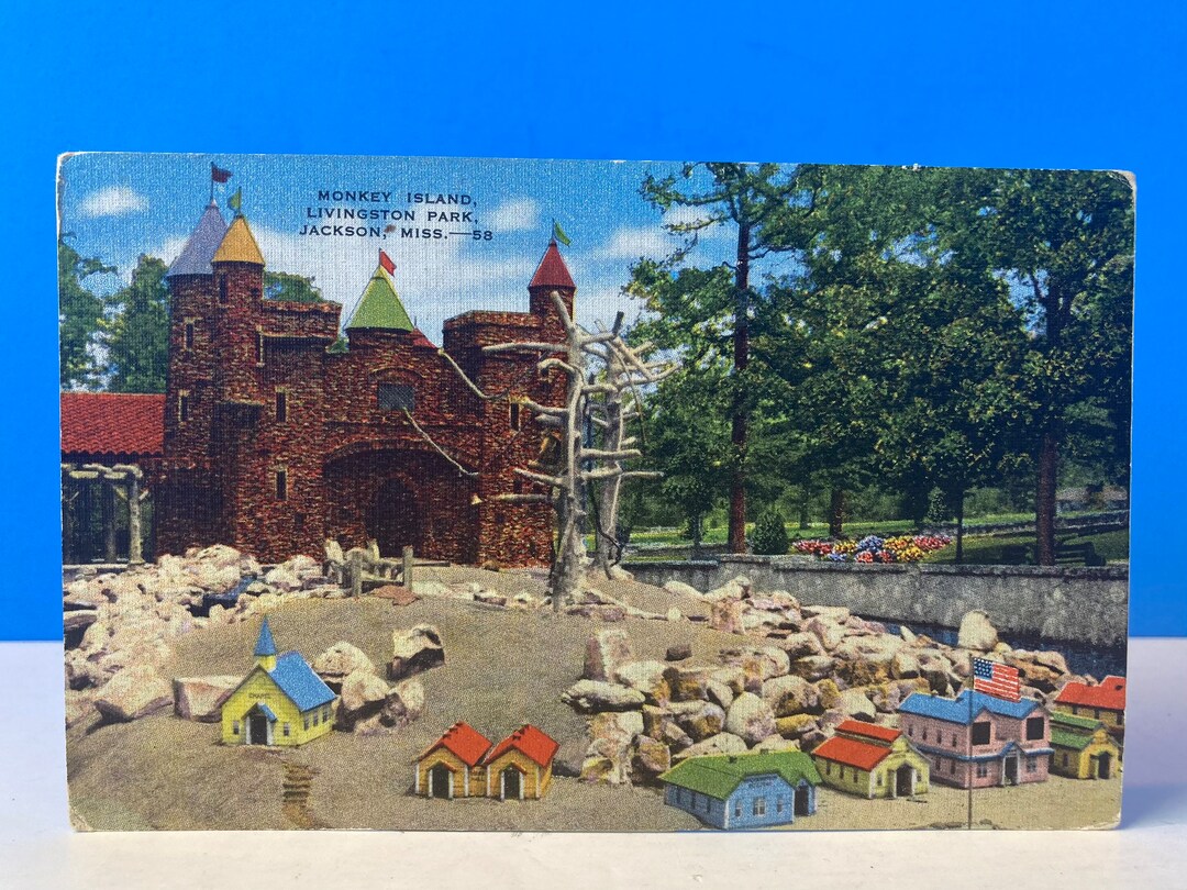 Monkey Island Livingston Park Linen Postcard - Etsy