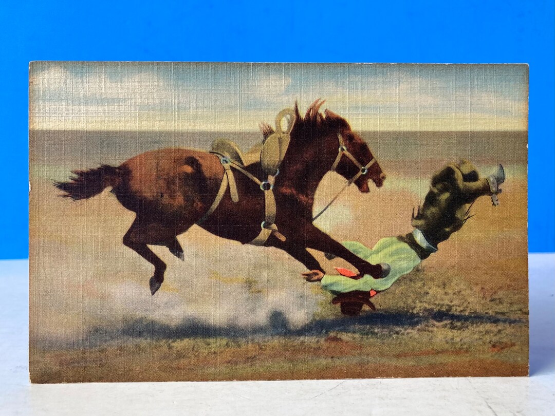 Spills & Thrills With A Bucking Brocho Linen Postcard - Etsy