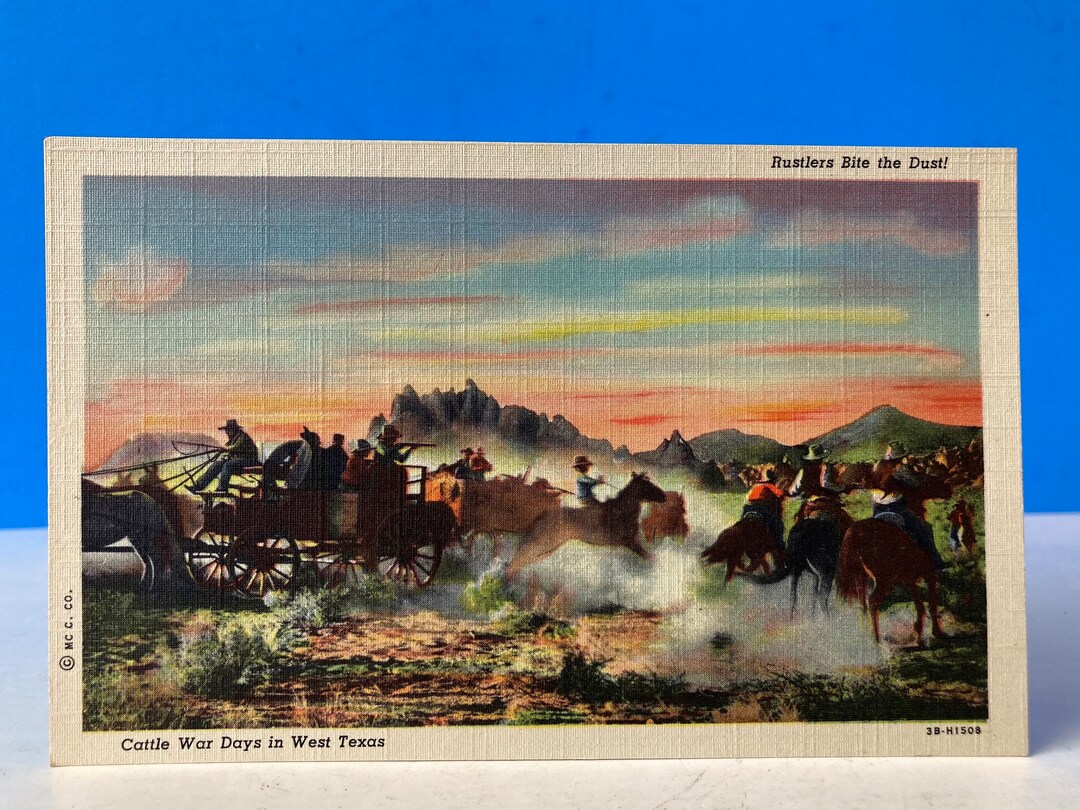 Cattle War Days in West Texas Linen Postcard - Etsy