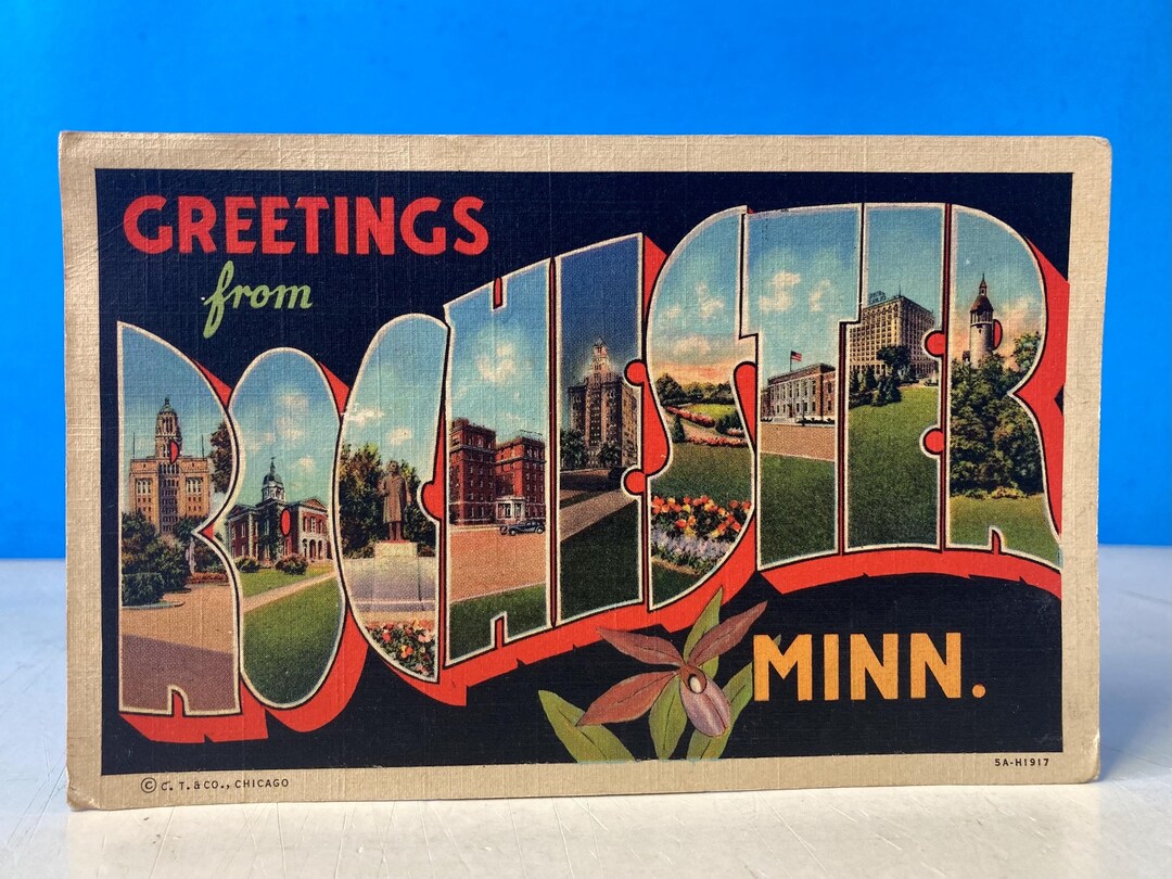 Greetings From Rochester Large Letter Linen Postcard - Etsy
