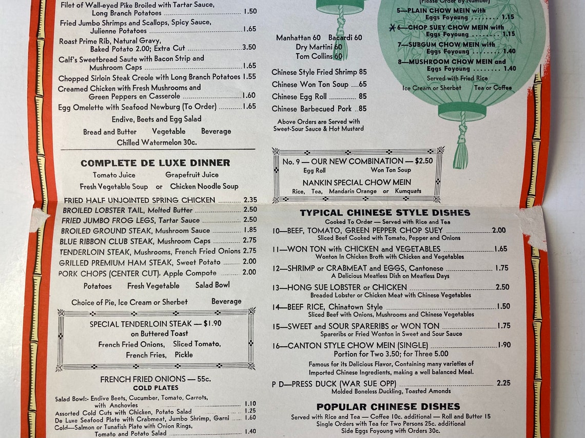 Nankin Cafe Menu Minneapolis 1956 - Etsy