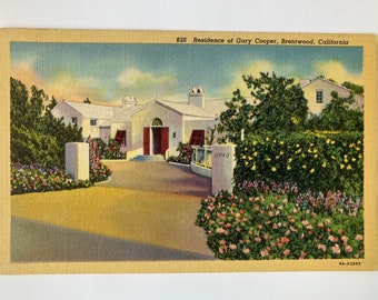 1940s Linen Postcard of Gary Cooper Home in Brentwood Heights - Etsy
