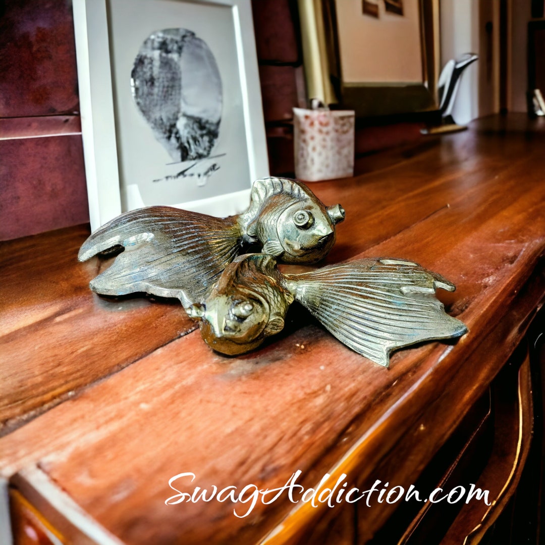 Japanese MCM Large Brass Goldfish Set - Etsy