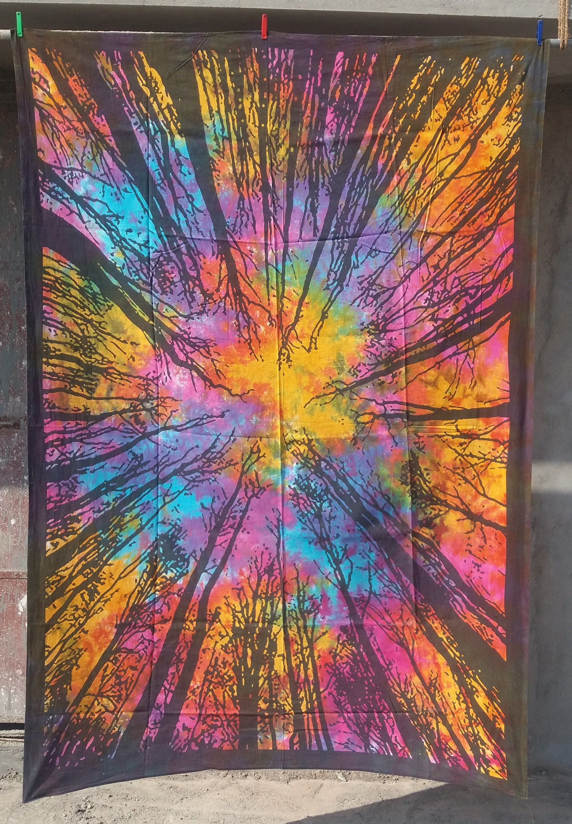 Rainbow Tye Dye Tapestry Tree Of Life Wall Hanging Table | Etsy