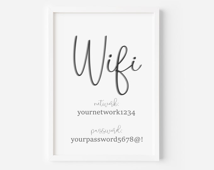 Personalized Wifi Printable Sign, Custom Wifi Print, Guest Room Wifi ...