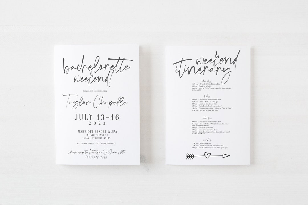 Personalized Bachelorette Weekend and Weekend Itinerary Printable ...