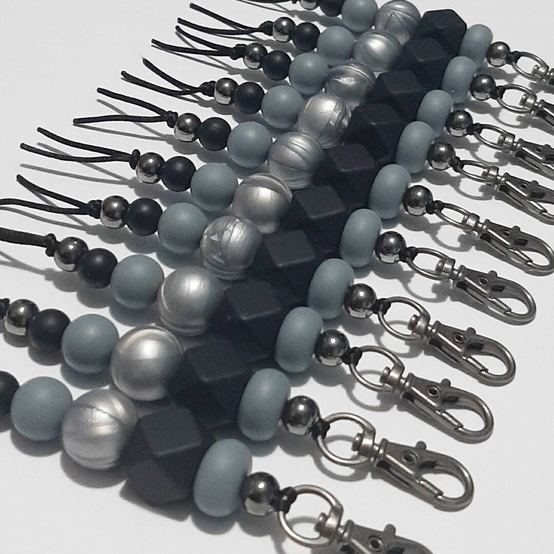 Black & Gunmetal Grey Accent Silicone Bead Keyring / Keychain - Etsy