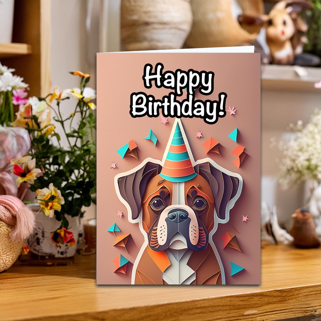 Boxer Birthday Card, Cute Dog Greeting Card, Boxer Lover Gift, Dog ...