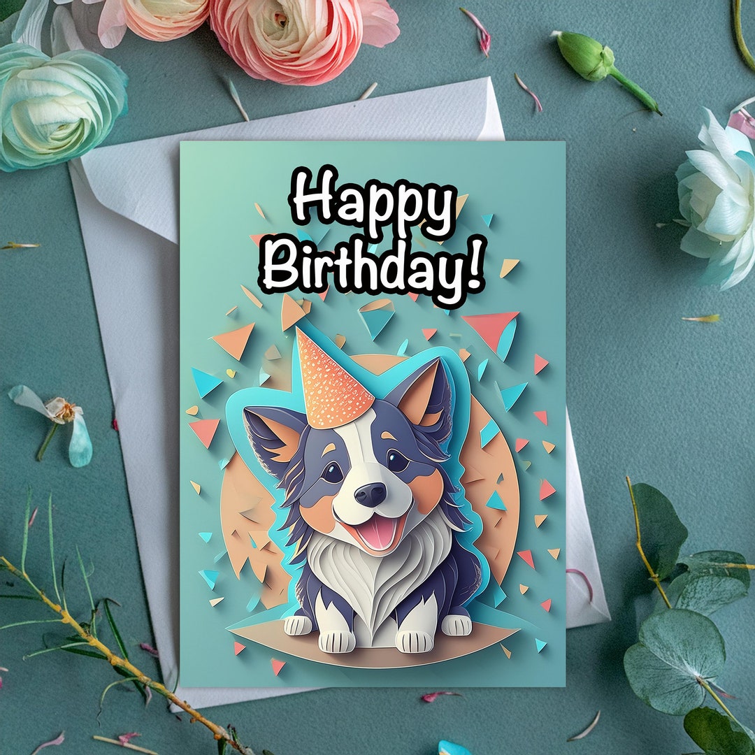 Border Collie Birthday Card, 2D Card, 2D Image, Cute Dog Greeting Card ...